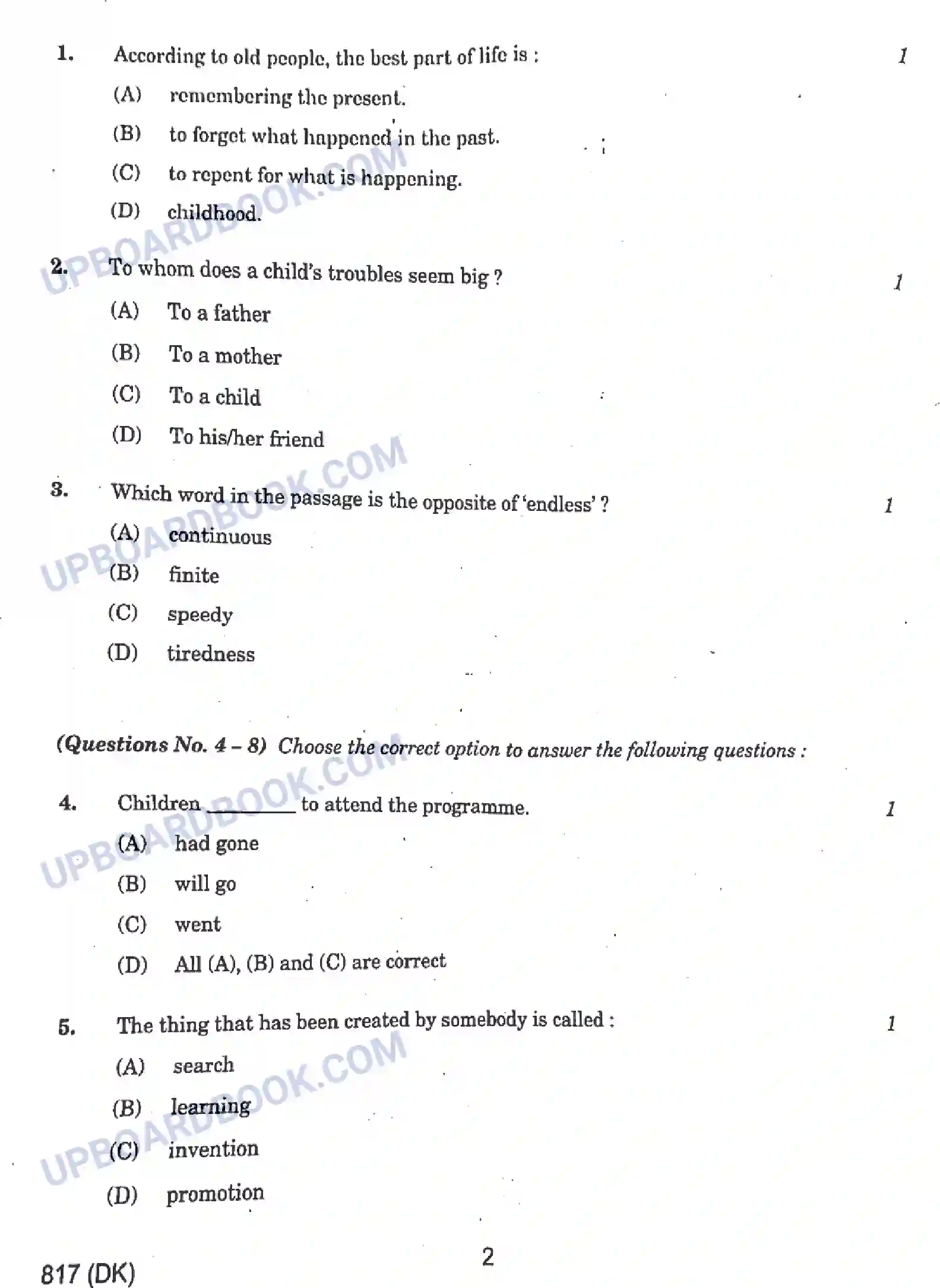 UP Board 10th English previous year Question papers