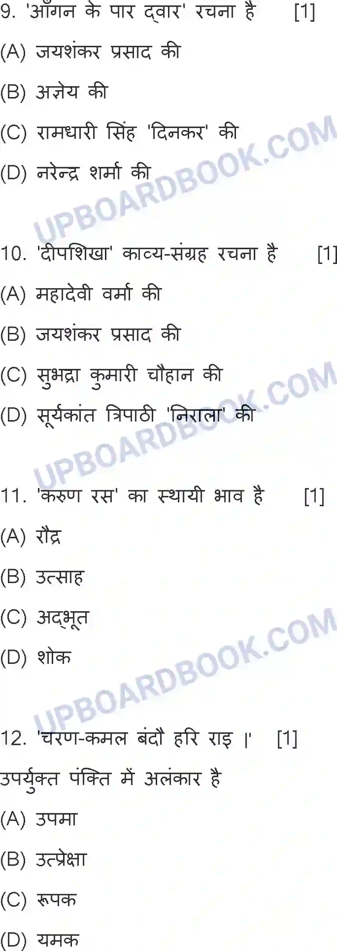UP Board 10th Hindi previous year Question papers