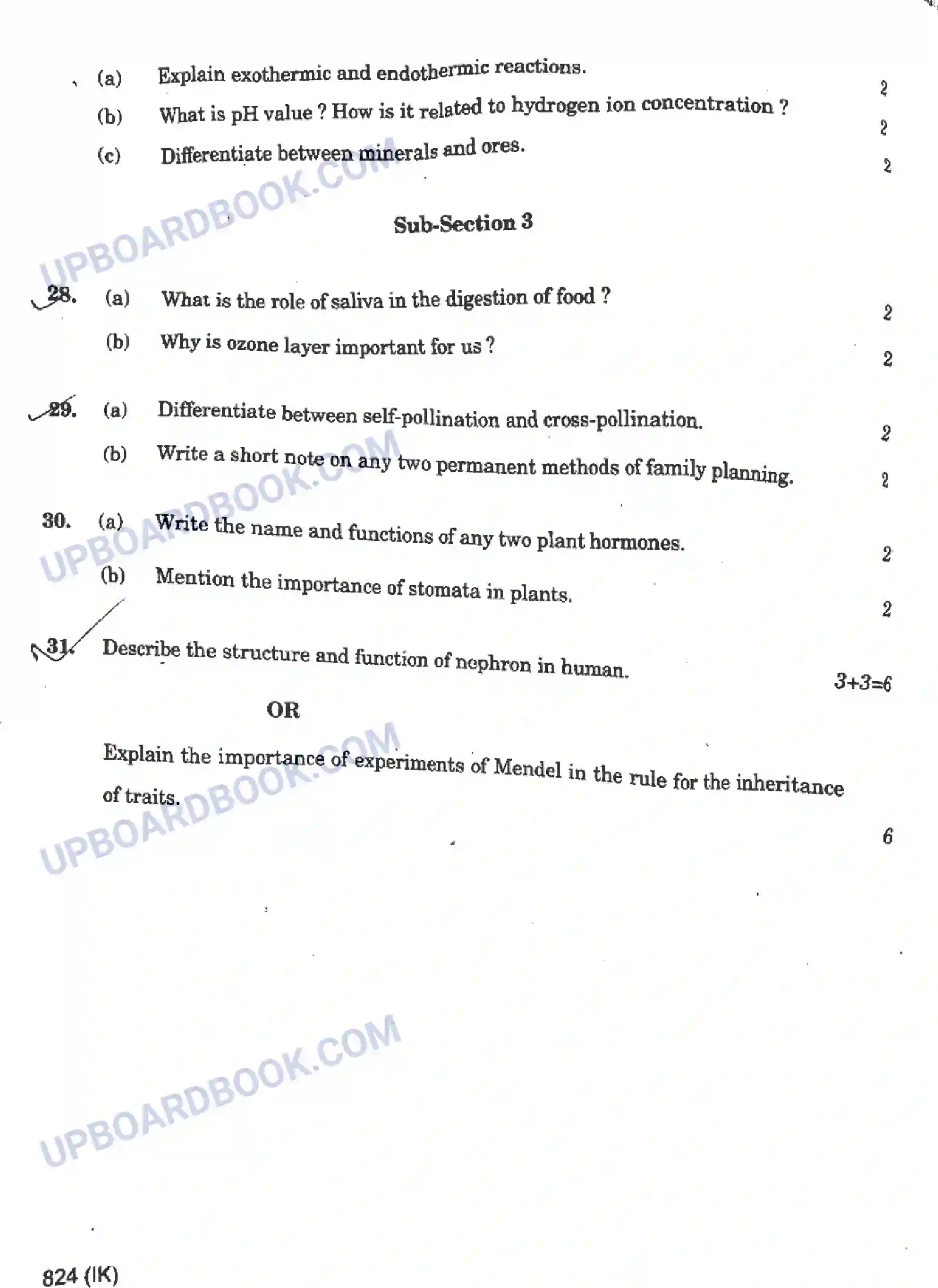 UP Board 10th Science previous year Question papers - 2024