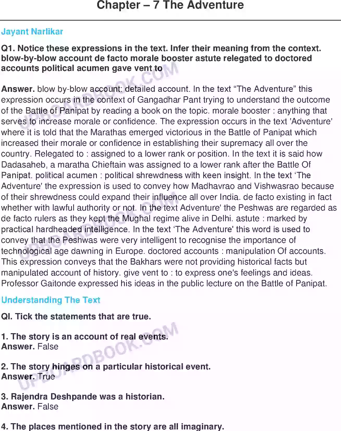 UP Board class 11 English 7. The Adventure Solution PDF - UPBoardBook