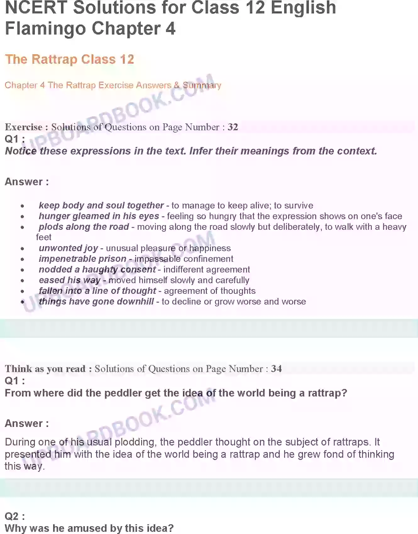 UP Board class 12 English 4. The Rattrap Solution PDF - UPBoardBook