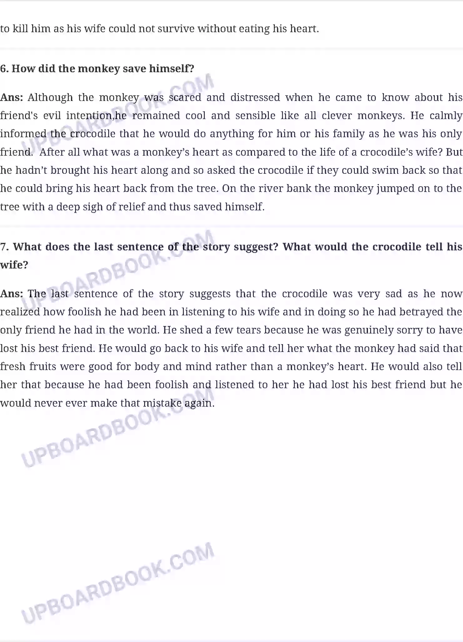 UP Board class 6 English 6. The Monkey and The Crocodile Solution PDF ...