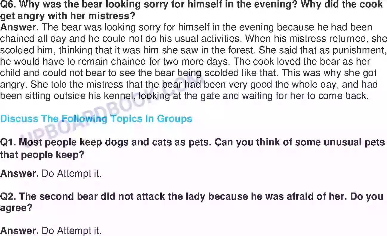 UP Board class 7 English 8. The Bear Story Solution PDF - UPBoardBook