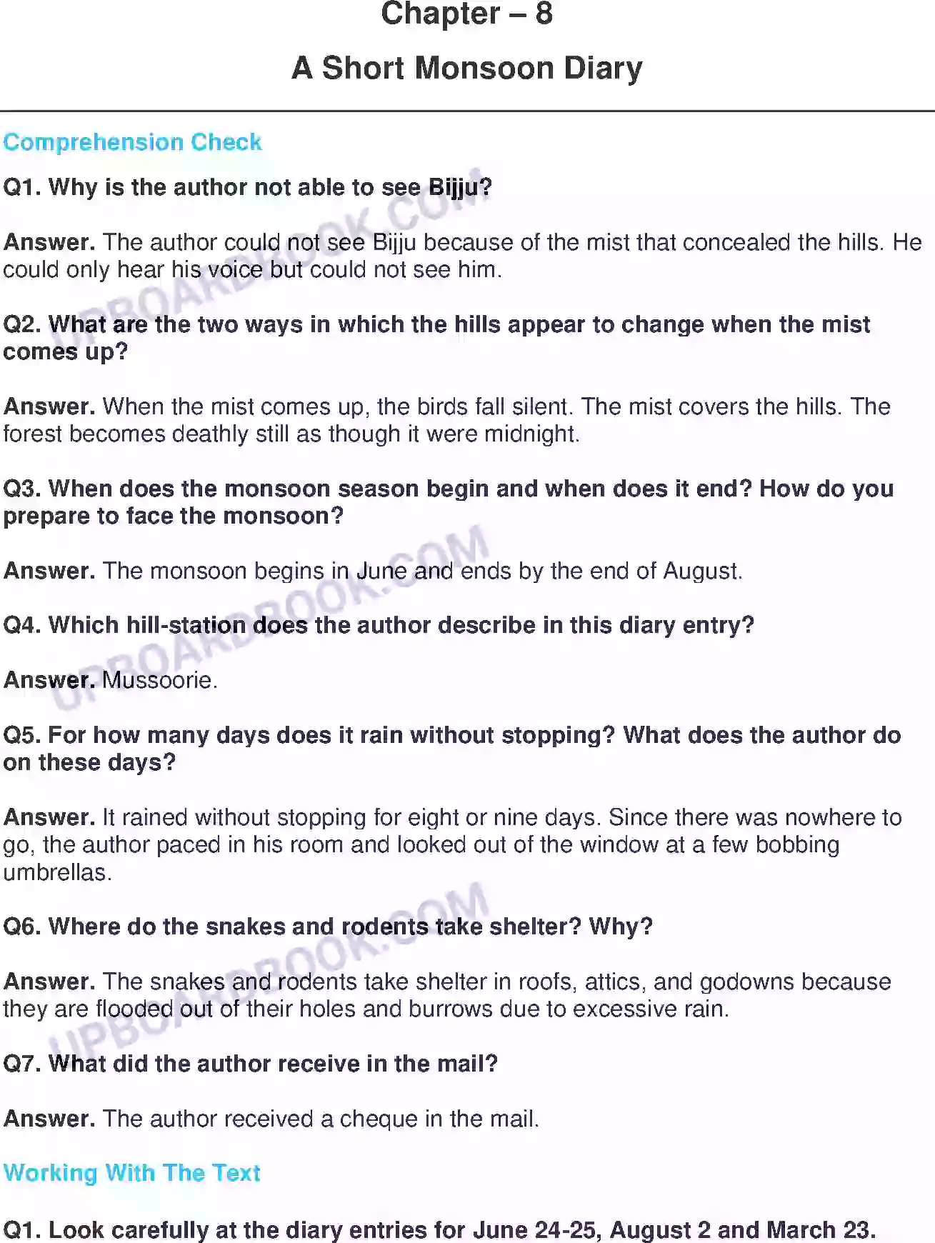 UP Board class 8 English 8. A Short Monsoon Diary Solution PDF ...