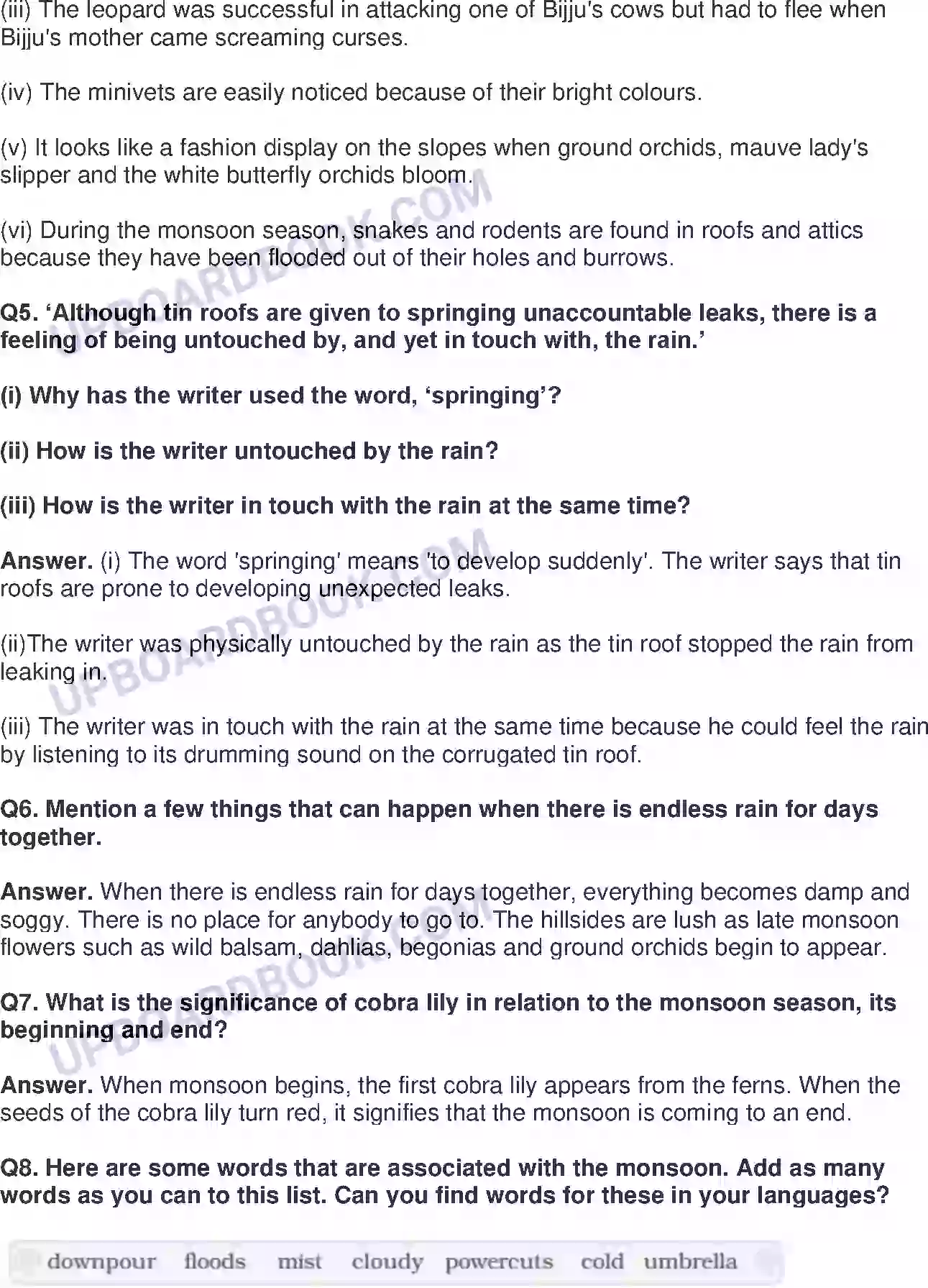 UP Board class 8 English 8. A Short Monsoon Diary Solution PDF ...