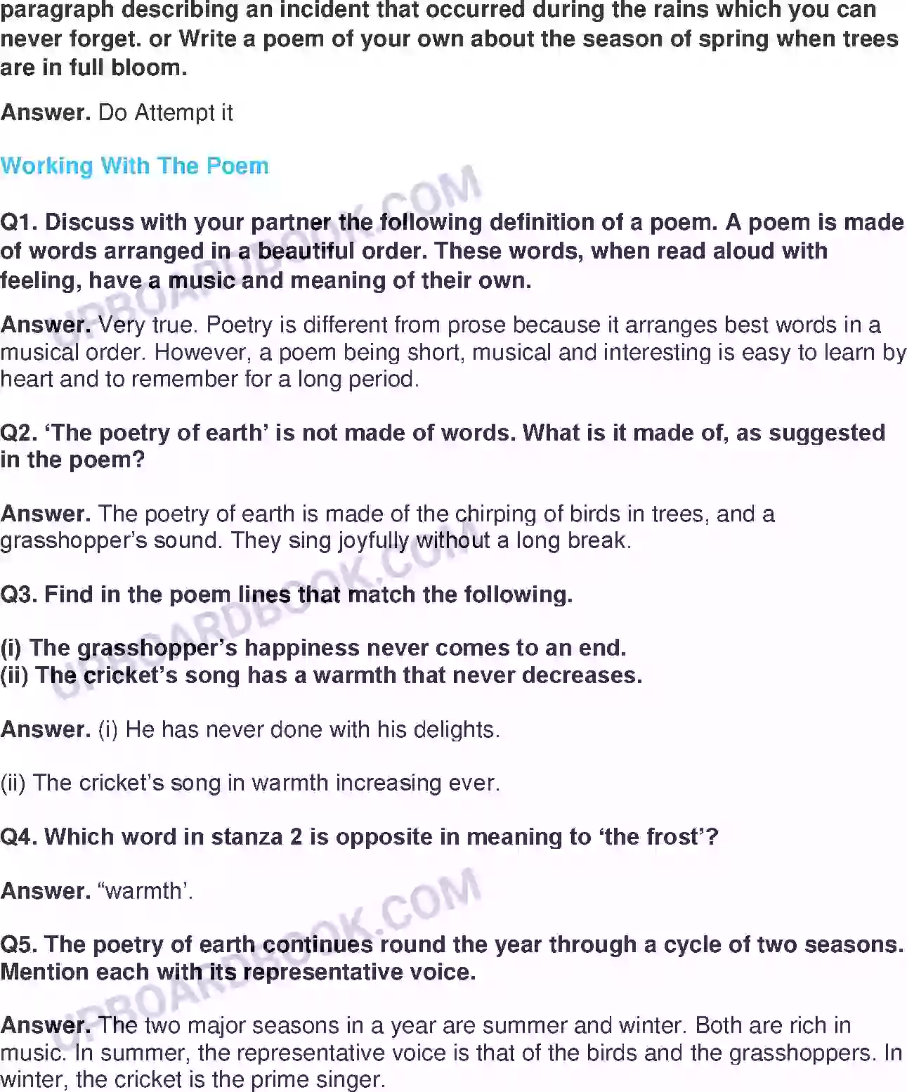 UP Board class 8 English 8. A Short Monsoon Diary Solution PDF ...